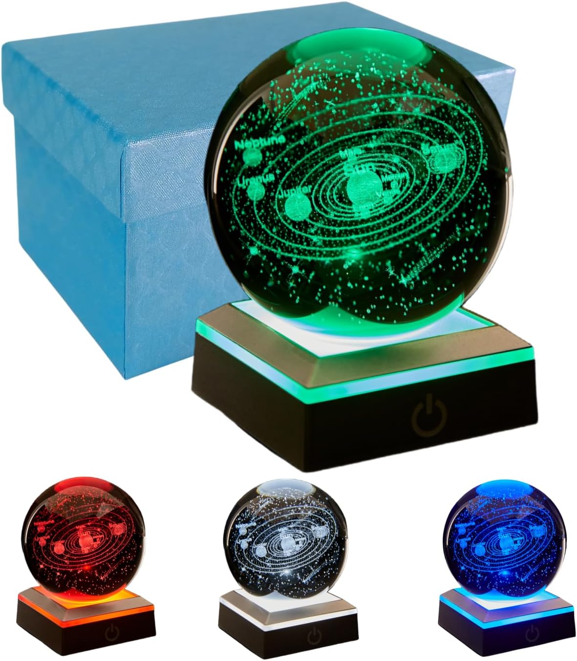 3.15 Inch Solar System Crystal Ball Lamp, 3D Crystal Galaxy Night Light ...