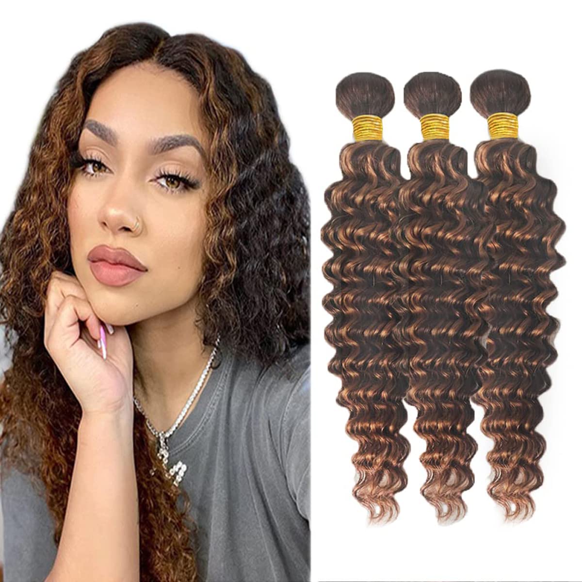 Amazon.com : Highlight Ombre Human Hair Bundles p430 Brown Human Hair ...