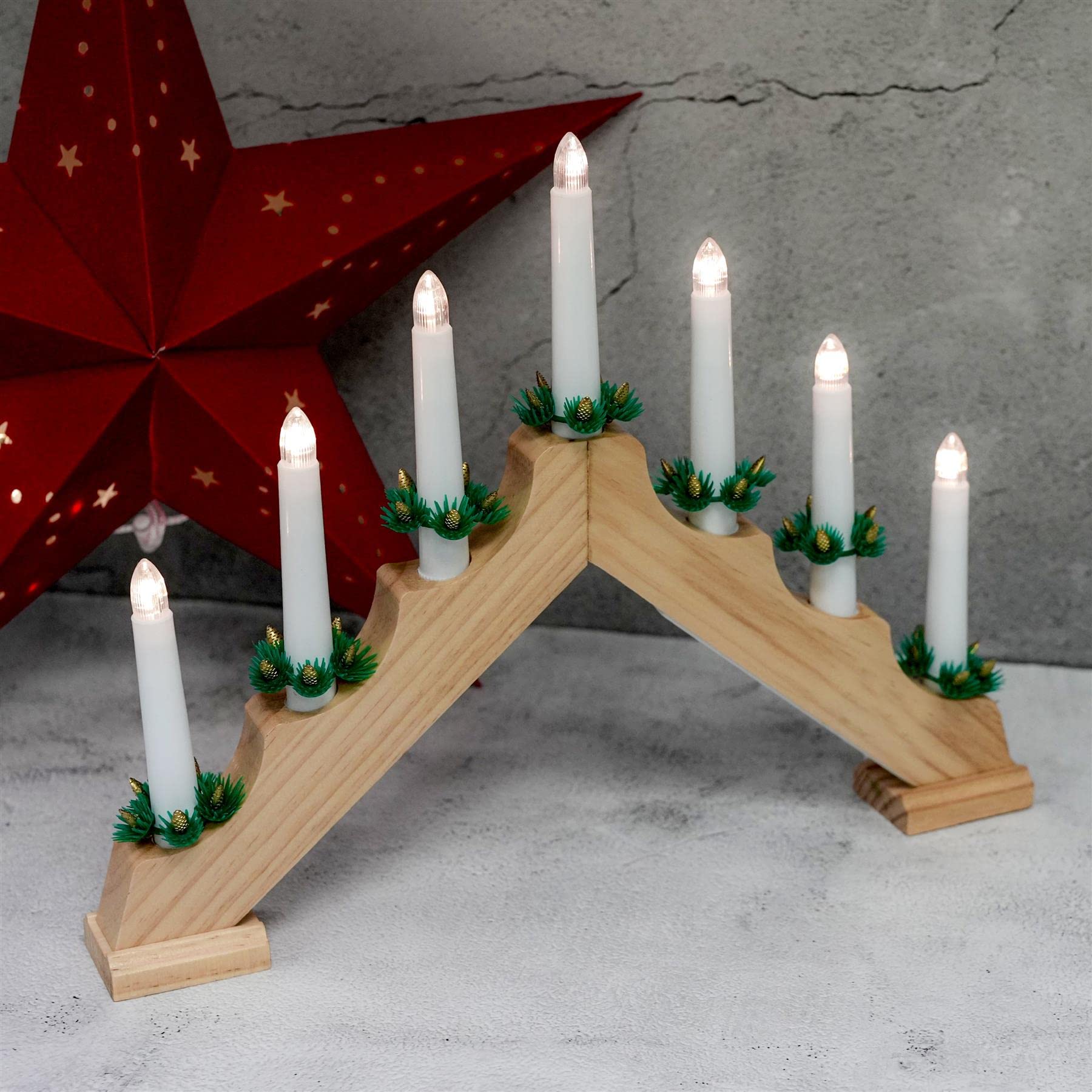 GEEZY Wooden Christmas Candle Bridge Arch in Natural Wood Finish - LED ...