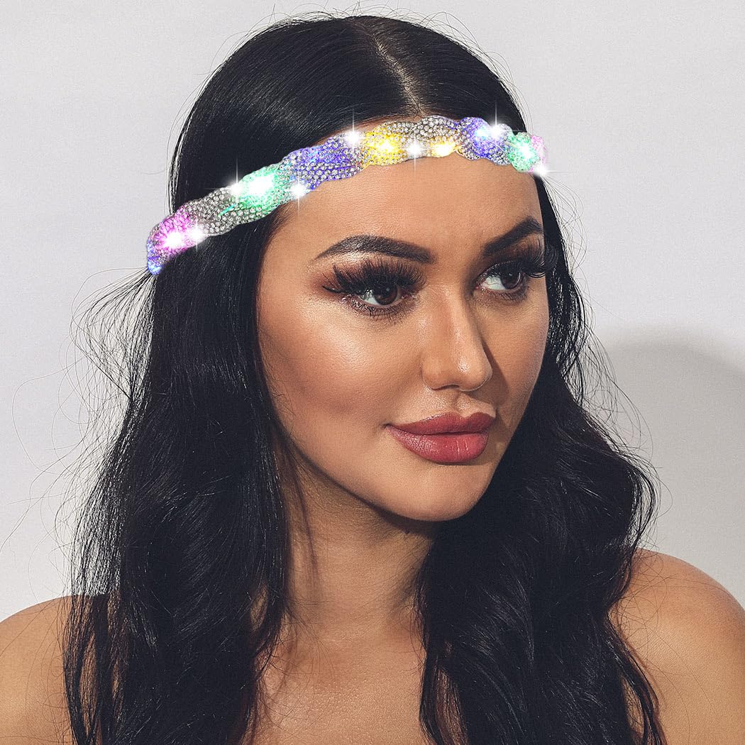 Amazon.com : ACEDRE Light Up Rhinestone Headbands Led Glowing Hair Band ...