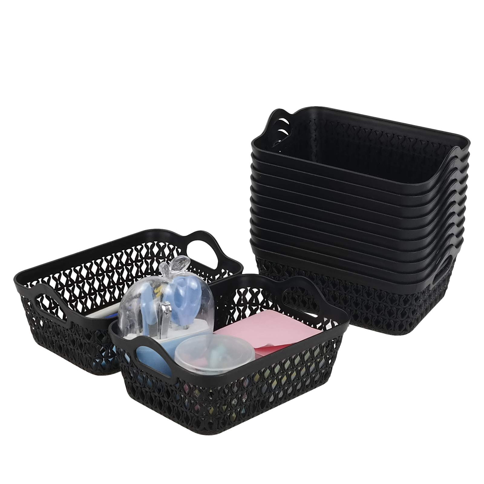 Amazon.com: Yarebest 12-Pack Black Small Storage Basket Tray, Plastic ...