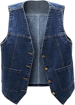 Chaleco de mezclilla sin mangas para mujer, cuello en V, con botones, chamarra de mezclilla ...