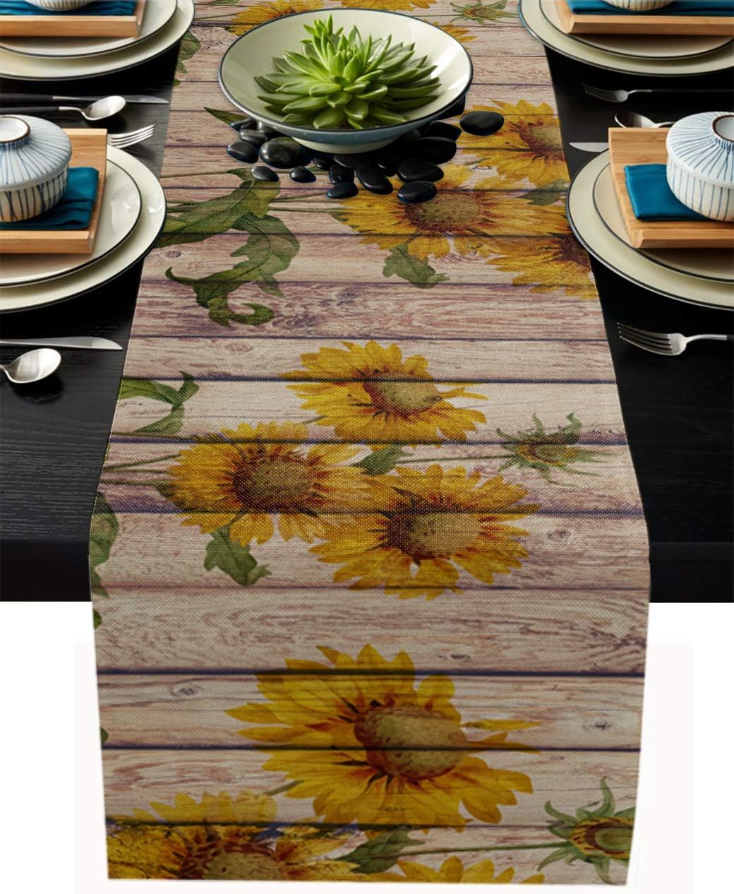 Amazon.com: Sunflowers Rustic Table Runner-Cotton linen-Small 36 inche ...