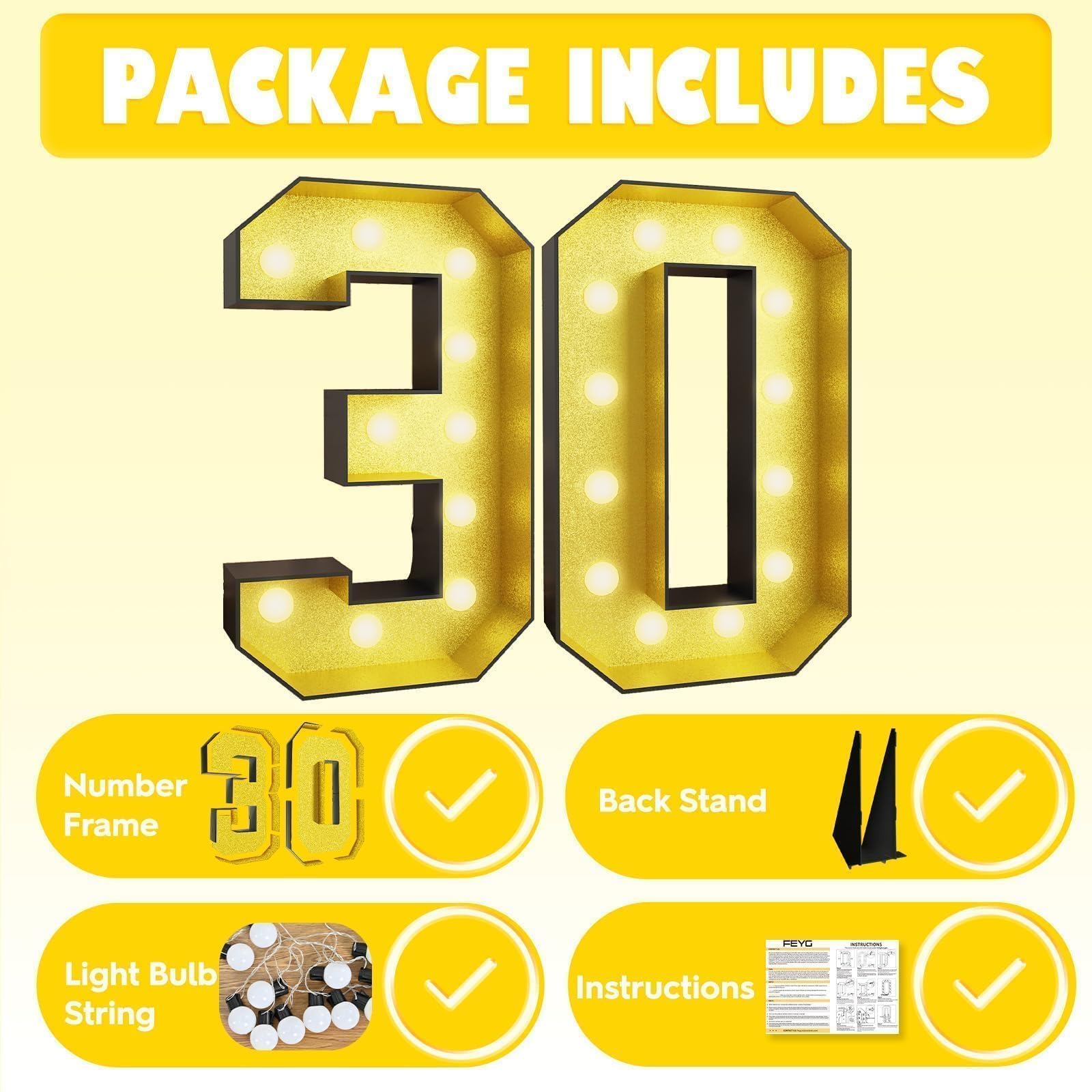 Snapklik.com : 4FT Marquee Light Up 30 Numbers,Glitter Gold Giant ...
