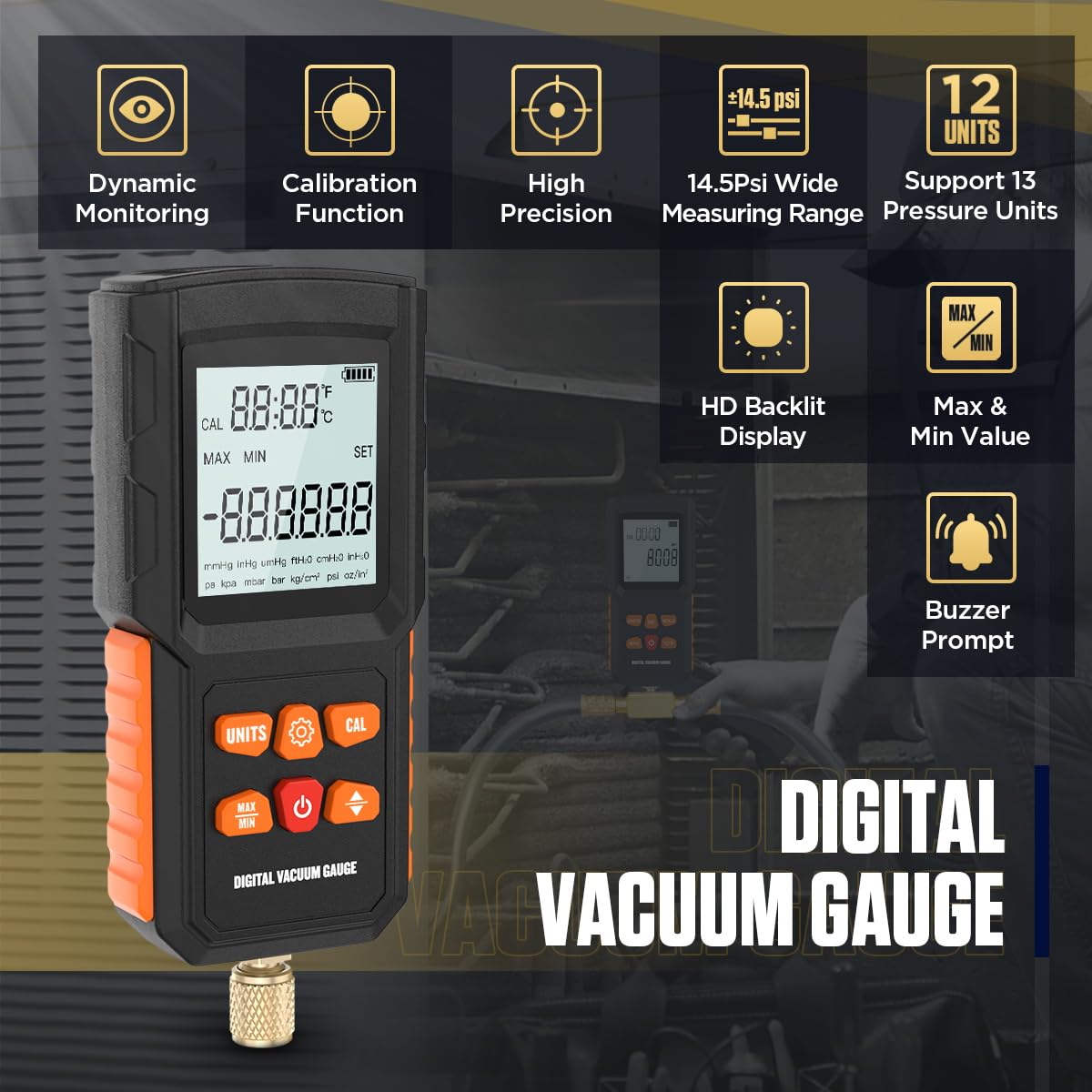 Snapklik.com : Digital Vacuum Gauge Micron Gauge HVAC 0-14.5Psi/100Kpa ...