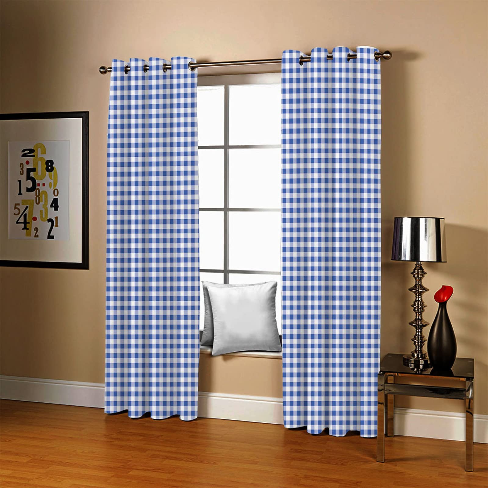 CILODO 3D Blackout Curtain, Blue and Checked, 2 x W 140 x H 245 cm ...