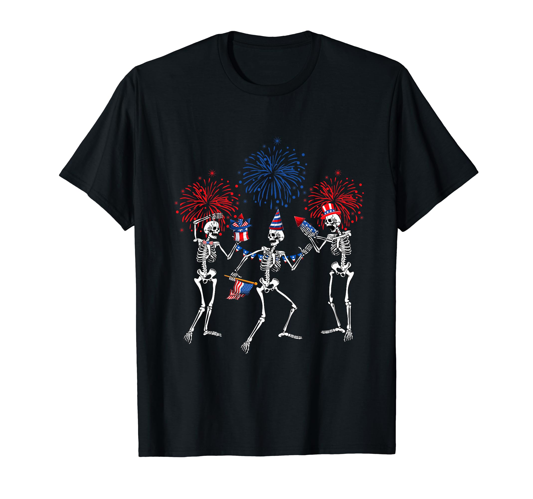 Amazon.com: Dancing Skeleton 4th of July Fireworks USA Flag Skellies T ...