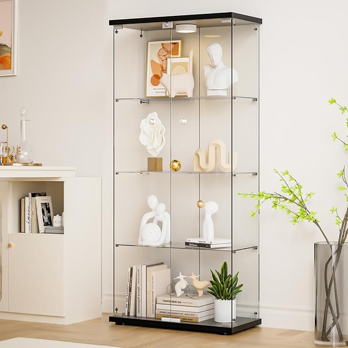 Amazon.com: Darget Glass Display Cabinet 4-Shelf 2 Doors with LED Push ...