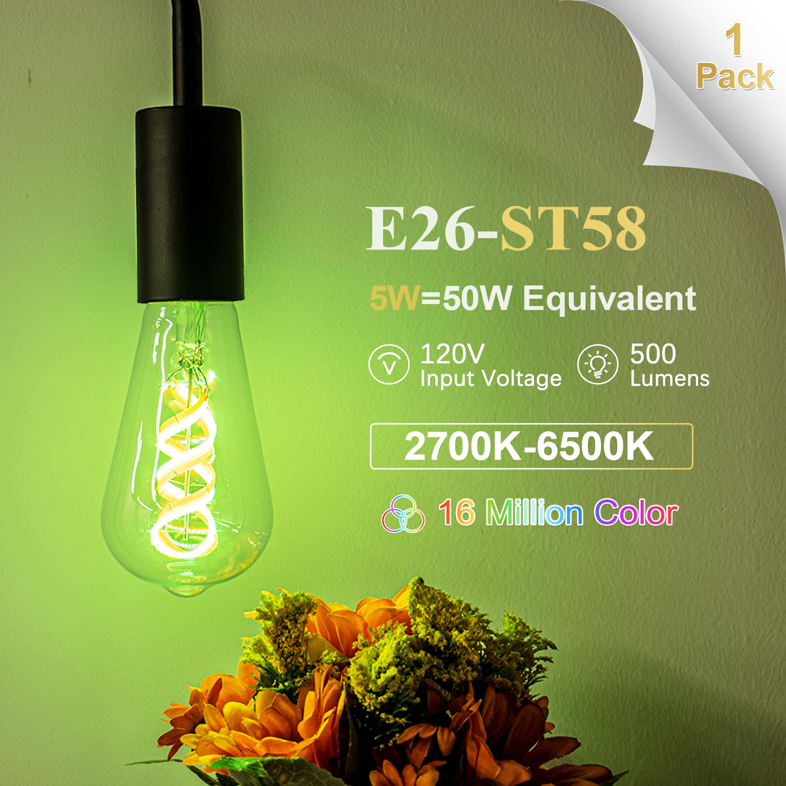Snapklik.com : DiCUNO Smart Edison Bulb ST19, Color Changing WiFi Smart ...