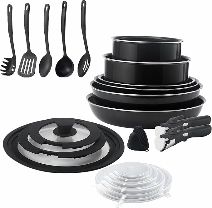 Amazon.com: lzteck 23 Pieces Non-Stick Cookware Set,Stackable Pans and ...