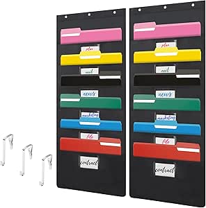 Amazon.com: YNXPTBNC Black Hanging Wall File Organizer with 6 Pockets,2 ...
