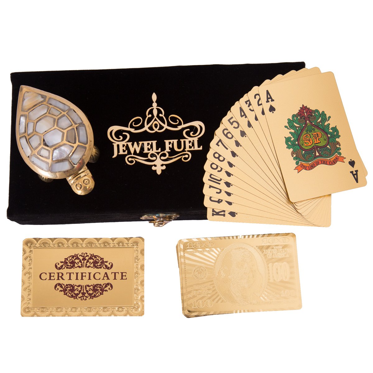 JEWEL FUEL 24K Gold Playing Cards and Feng Shui Tortoise Gift Set ...