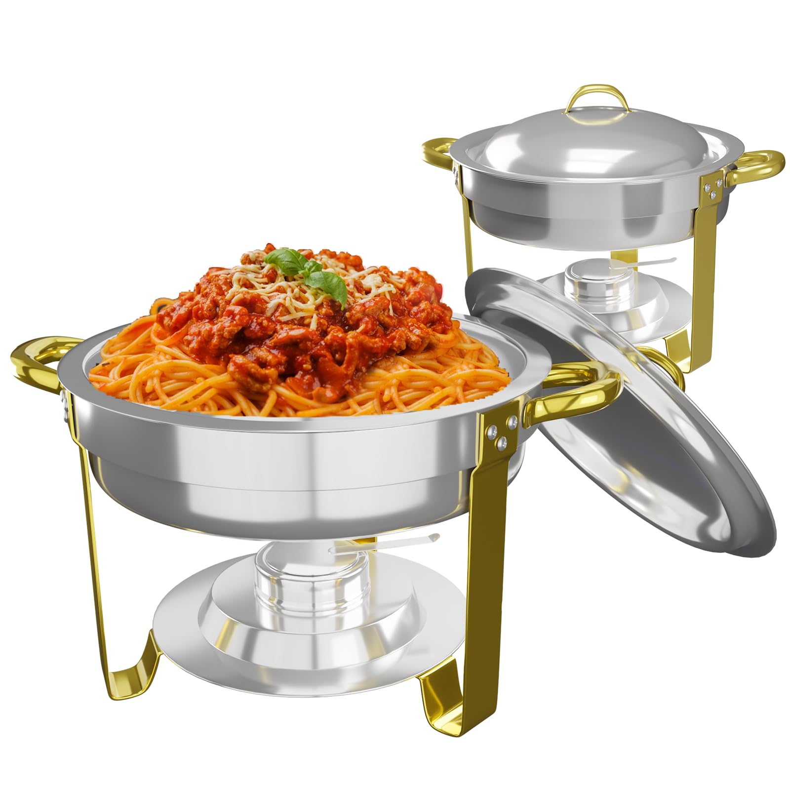 NCOEN 5 QT Round Chafing Dish Buffet Set Gold 2 Pack Buffet Servers and ...