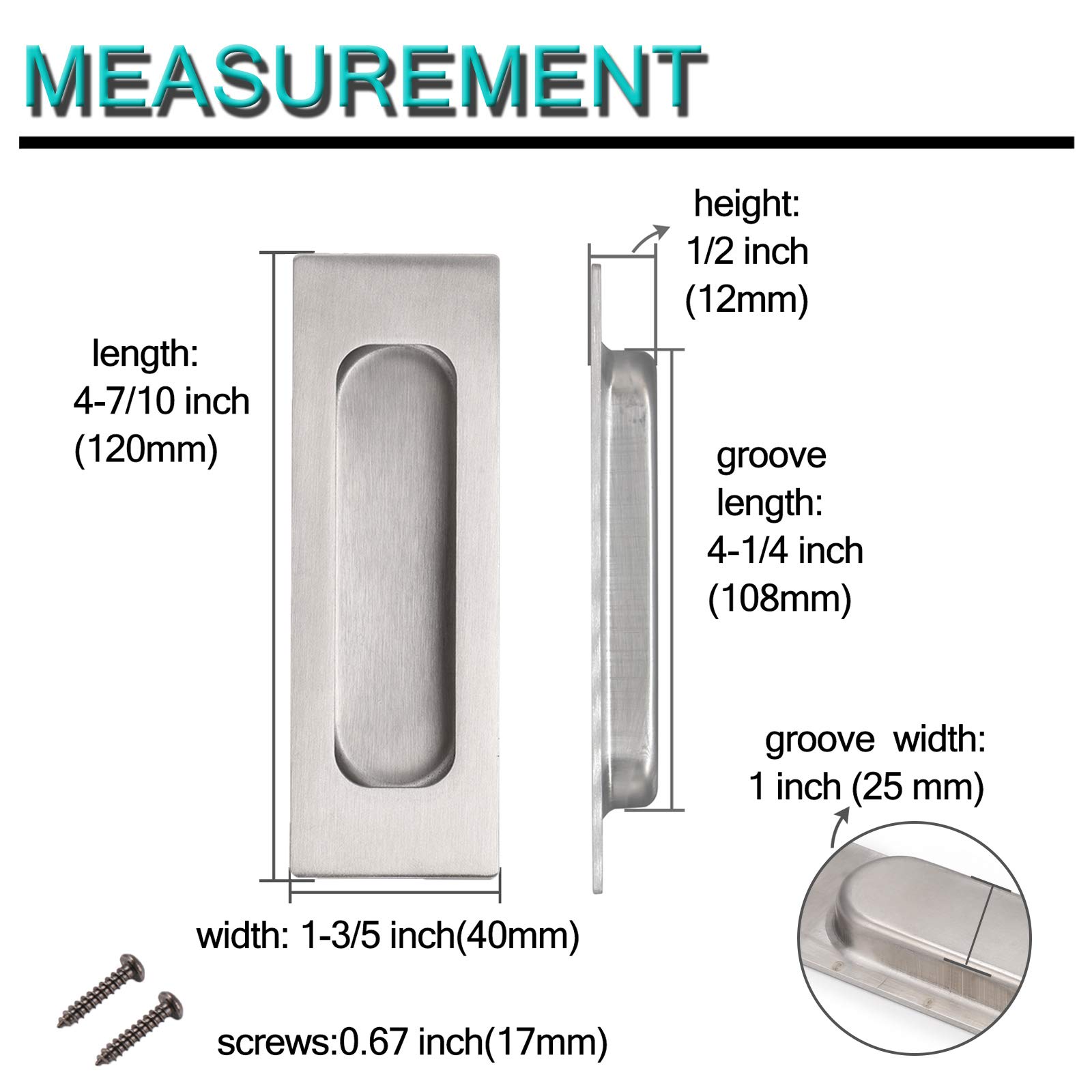 (1 Pack)Probrico Pocket Door Pull Brushed Nickel Recessed Flush Pull ...