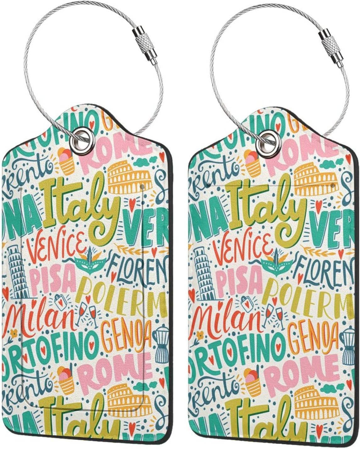 Amazon.com: 2 Pack Pu Leather Luggage Tag for Suitcase,Around The World ...