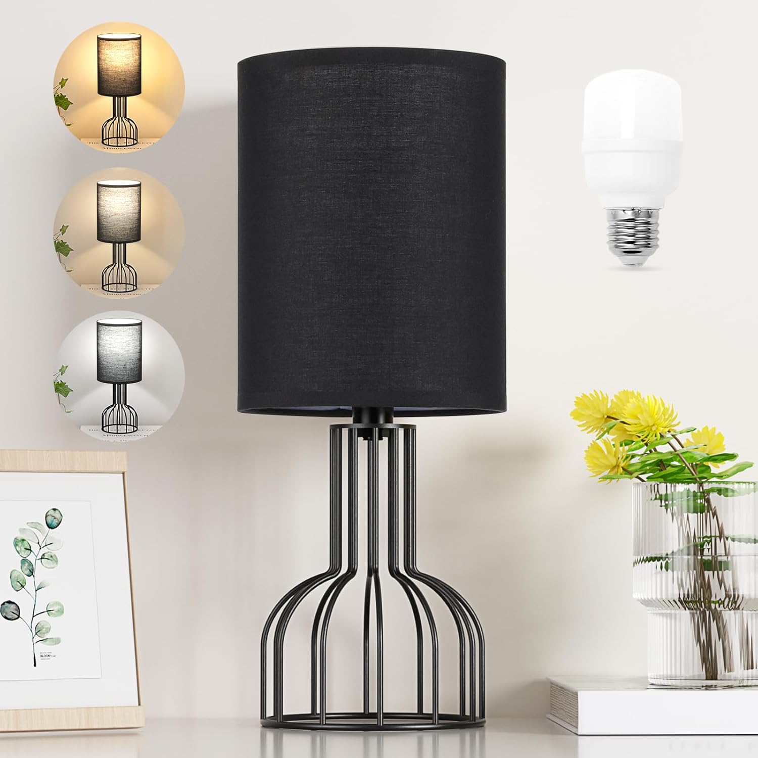 Hong-in Black Small Table lamp-Small Nightstand Lamp for Bedroom,Simple ...