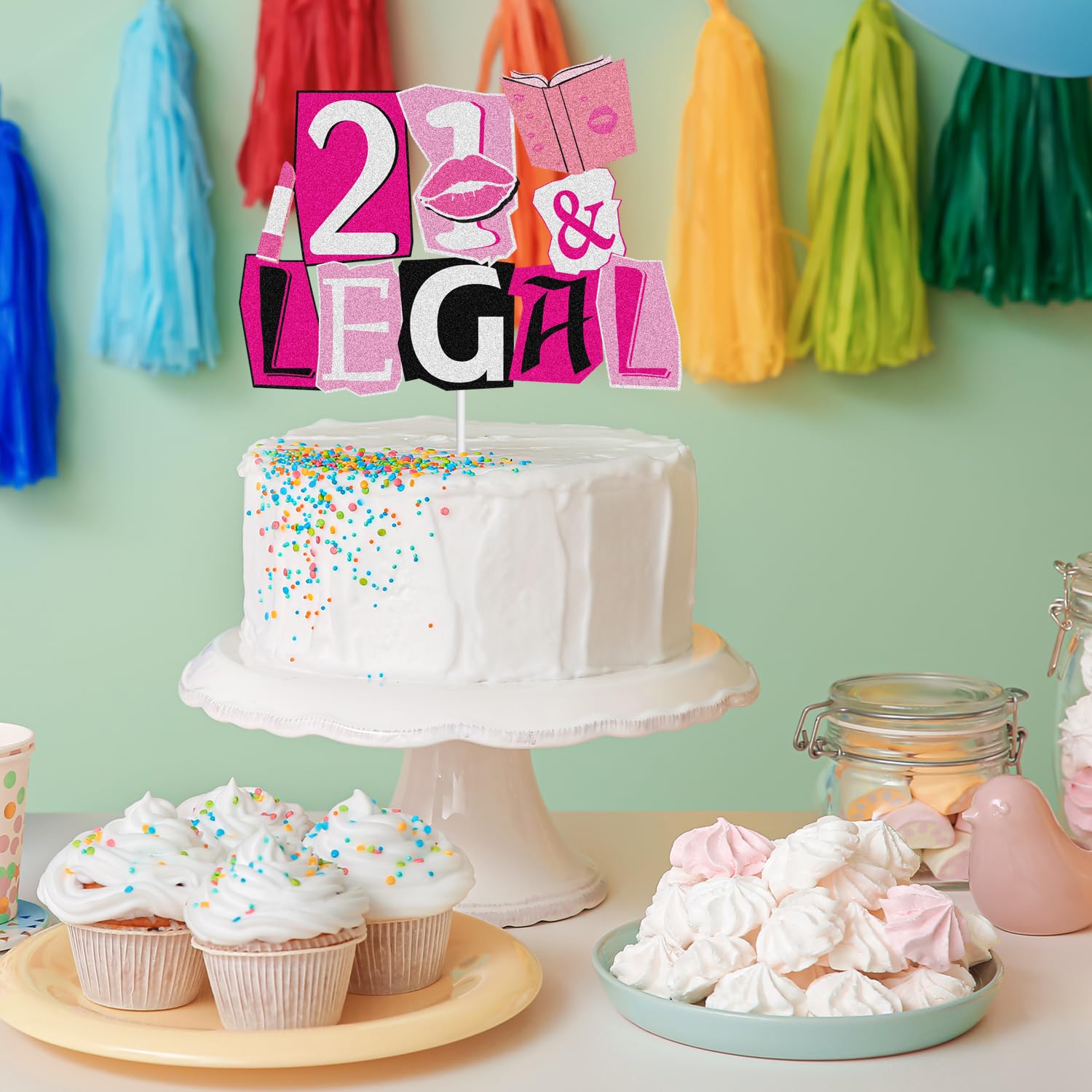 Snapklik.com : 21 & Legal Pink Girls Happy 21st Birthday Cake Topper ...