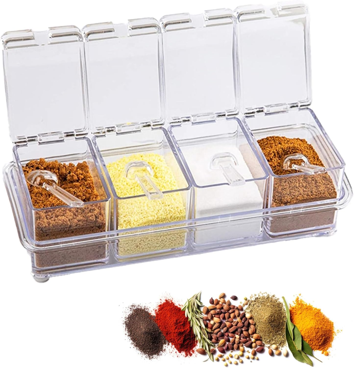 Amazon.com | Seasoning Box Set, 4 Piece Clear Acrylic Spice Pots, Jars ...