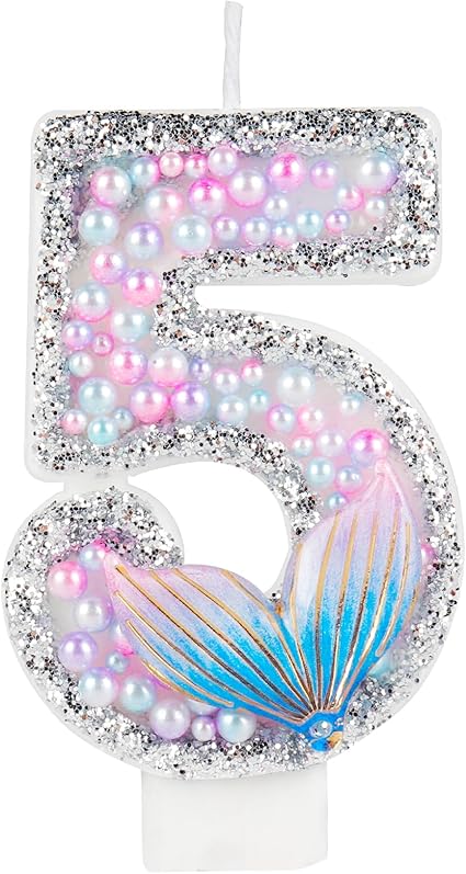 Amazon.com: Girls Glitter Mermaid Tail Number 5 Birthday Candles,Pink ...