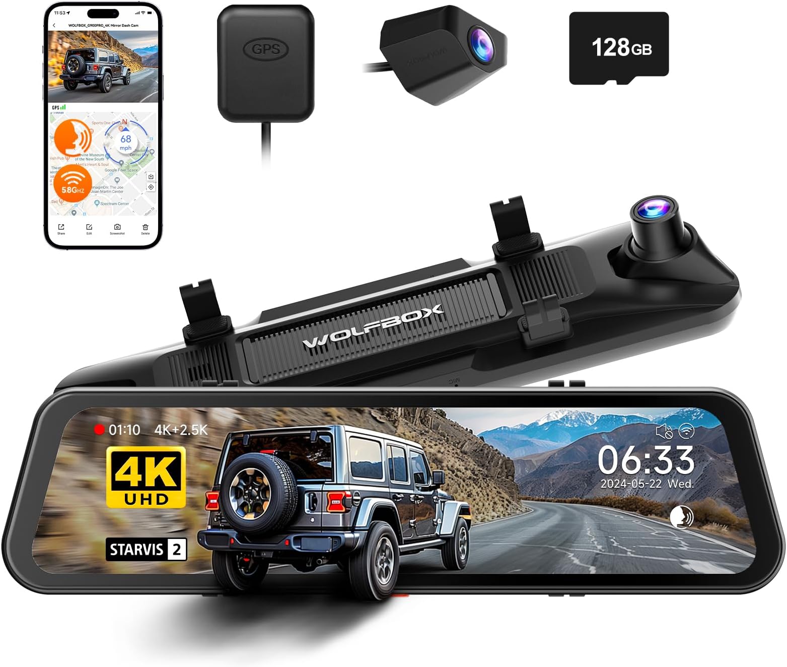 Amazon.com: WOLFBOX G930 10'' Rear View Mirror Camera with 5.8GHz WiFi ...