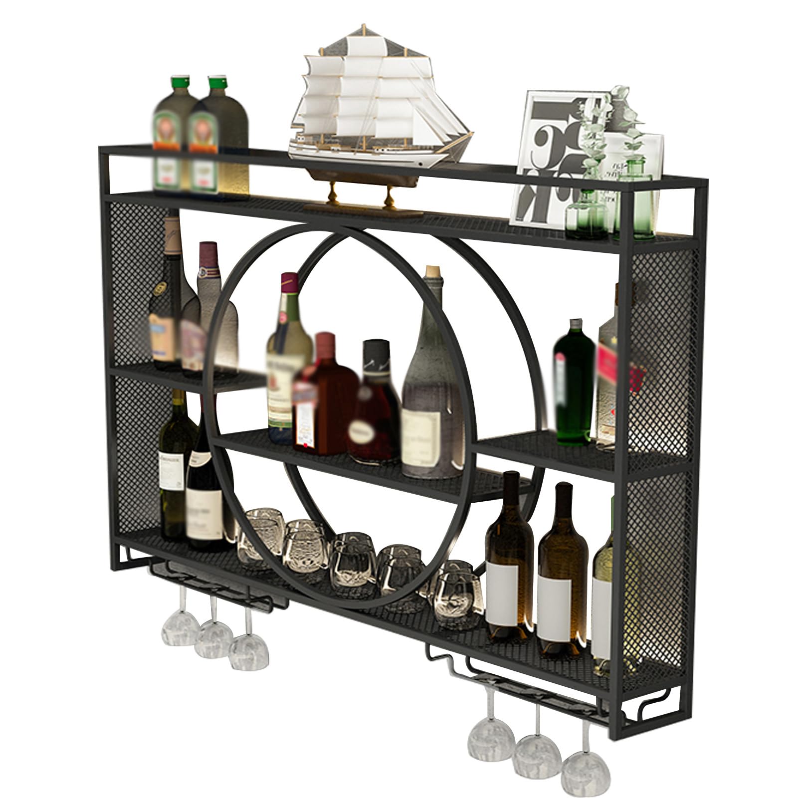 Amazon.com: KEPMOGOH Wine Rack Wall Mounted, Metal Round Wine Rack ...