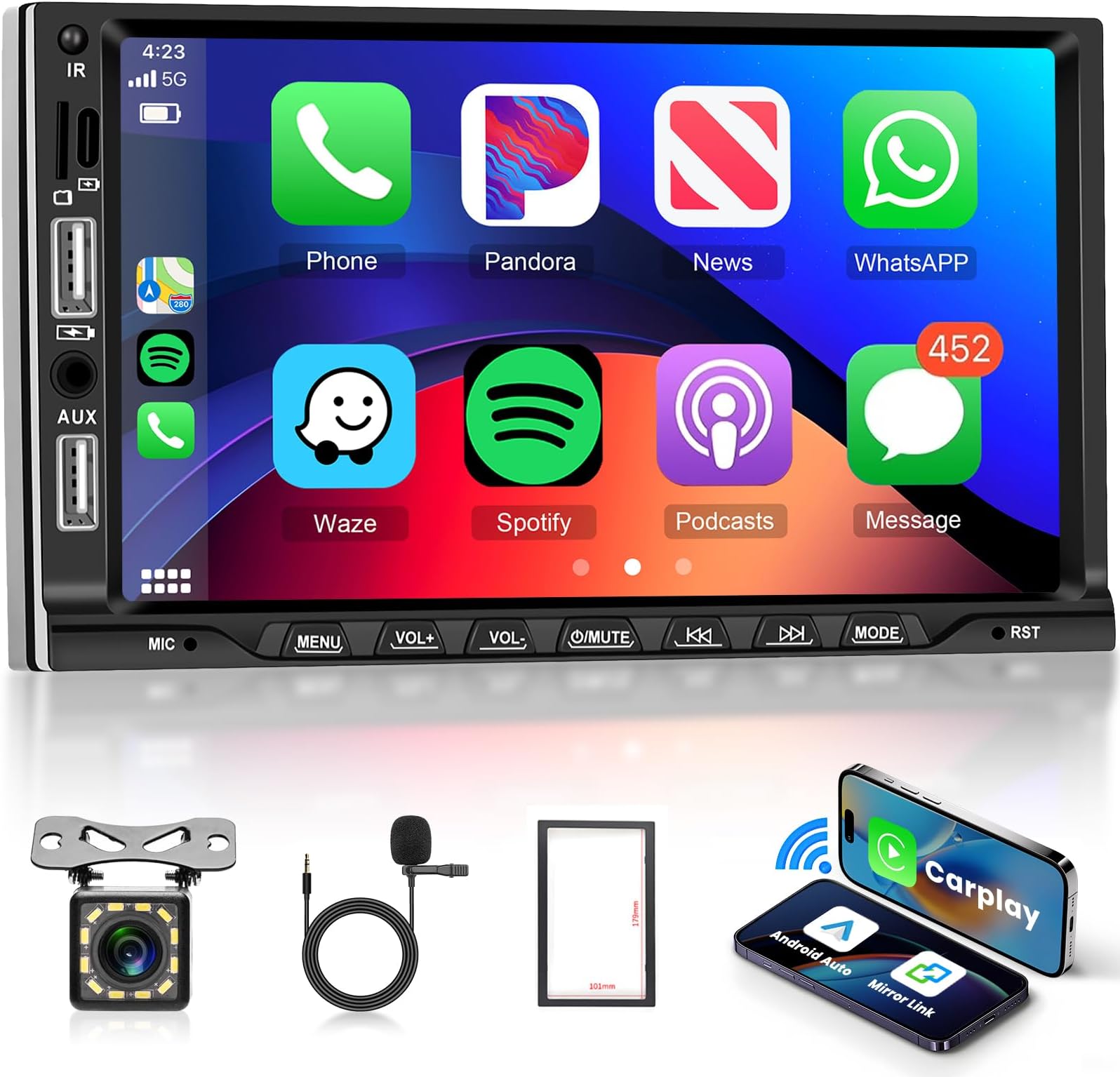 Amazon.com: Wireless Carplay Car Radio Double Din with Android Auto, 7 ...