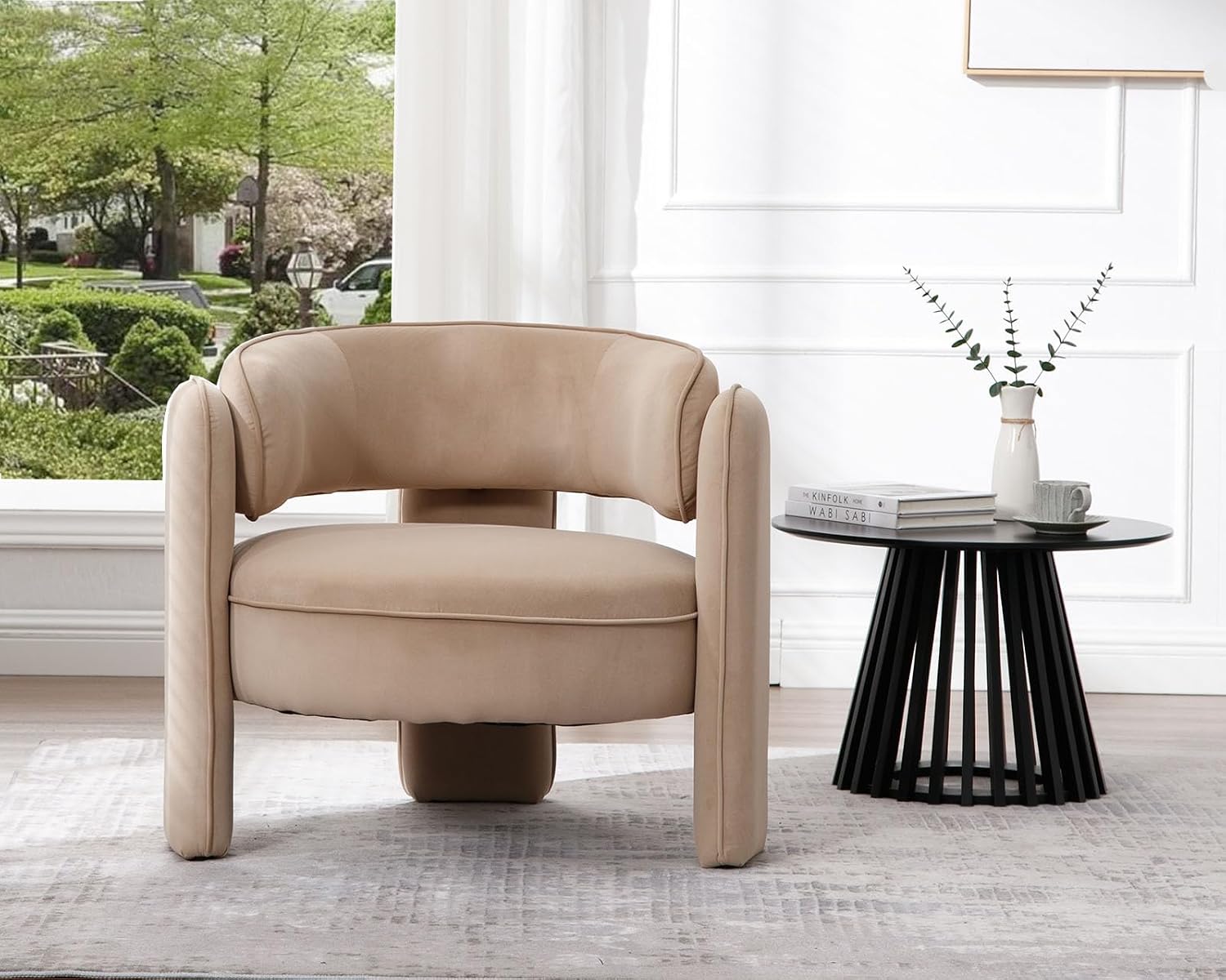 Amazon.com: HNY Mid Century Modern Velvet Barrel Accent Chair, Comfy ...