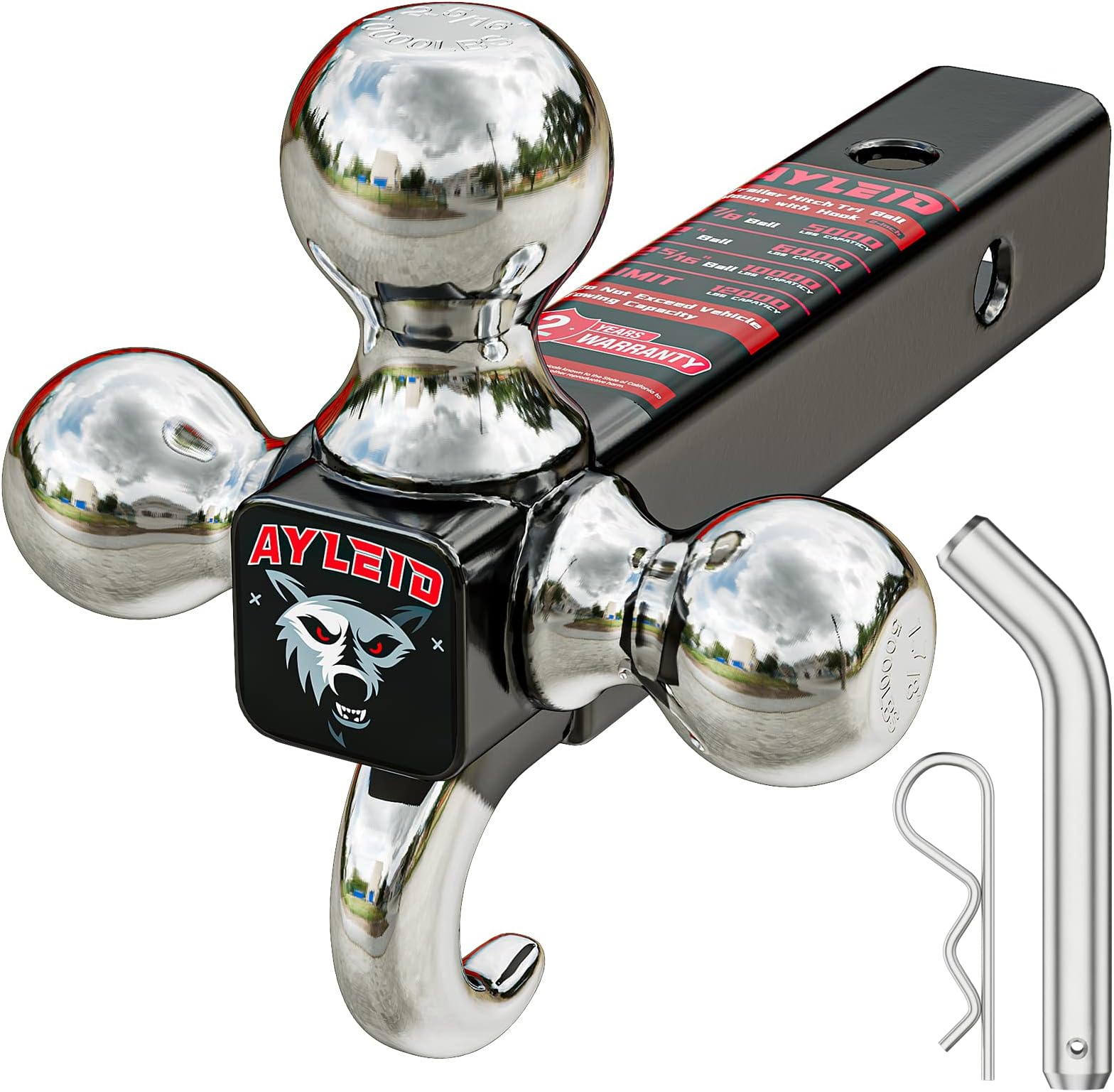 Amazon.com: Upgraded Trailer Hitch Tri-Ball Mount with Hook & Shackle ...