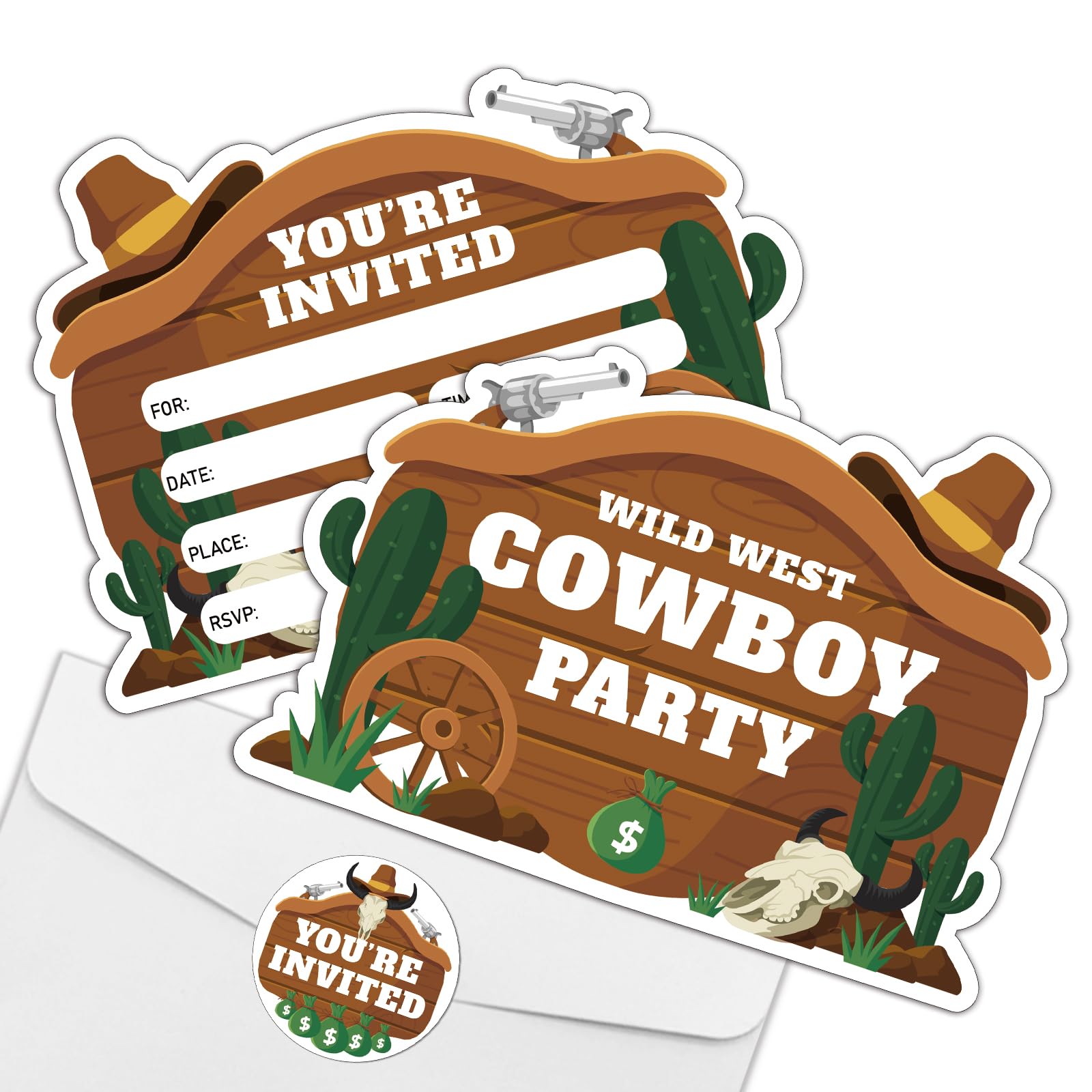 Amazon.com : REWIDPARTY Cowboy Birthday Party Invitations with ...