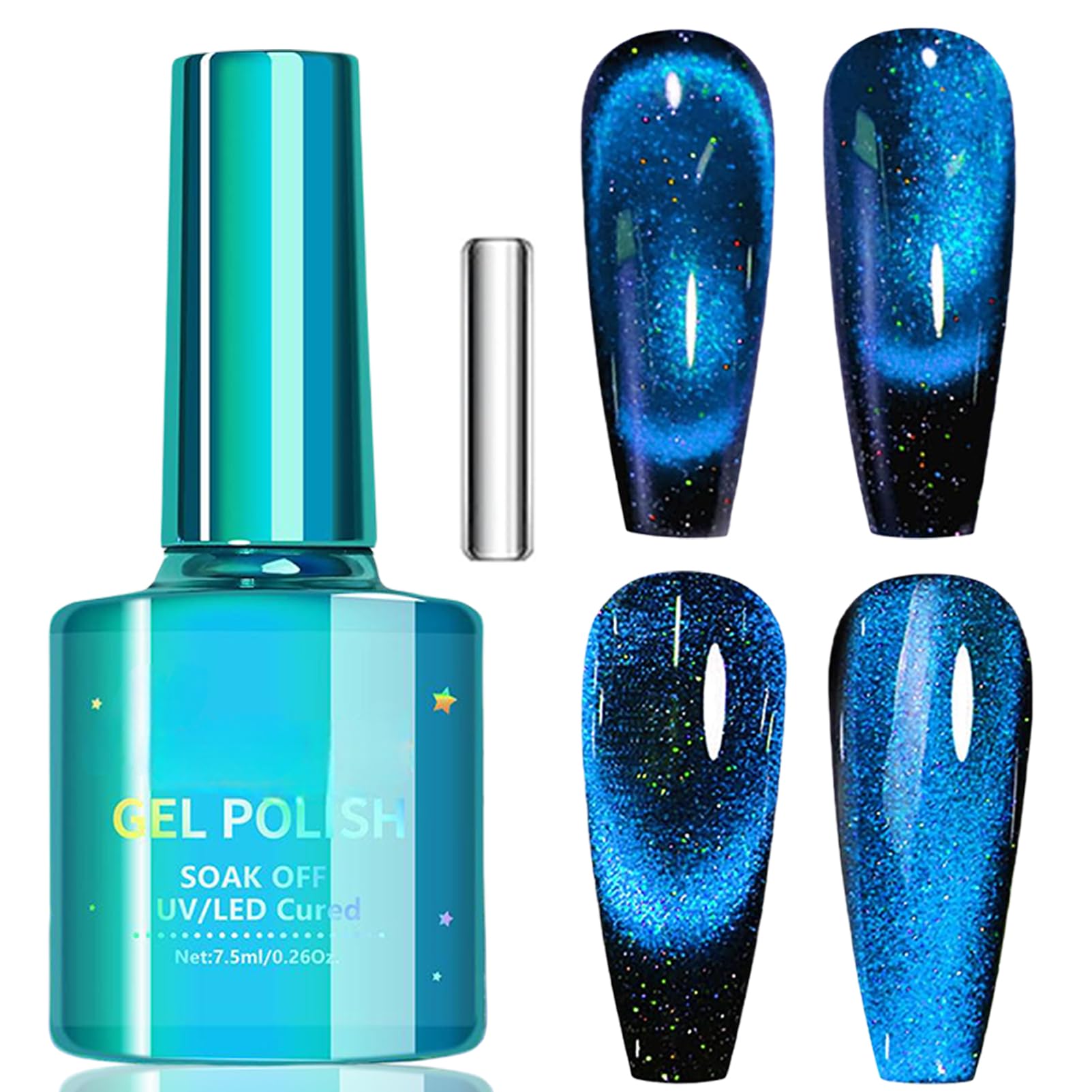Amazon.com : Blue Cat Eye Gel Nail Polish, 12D Magnetic Nail Polish ...