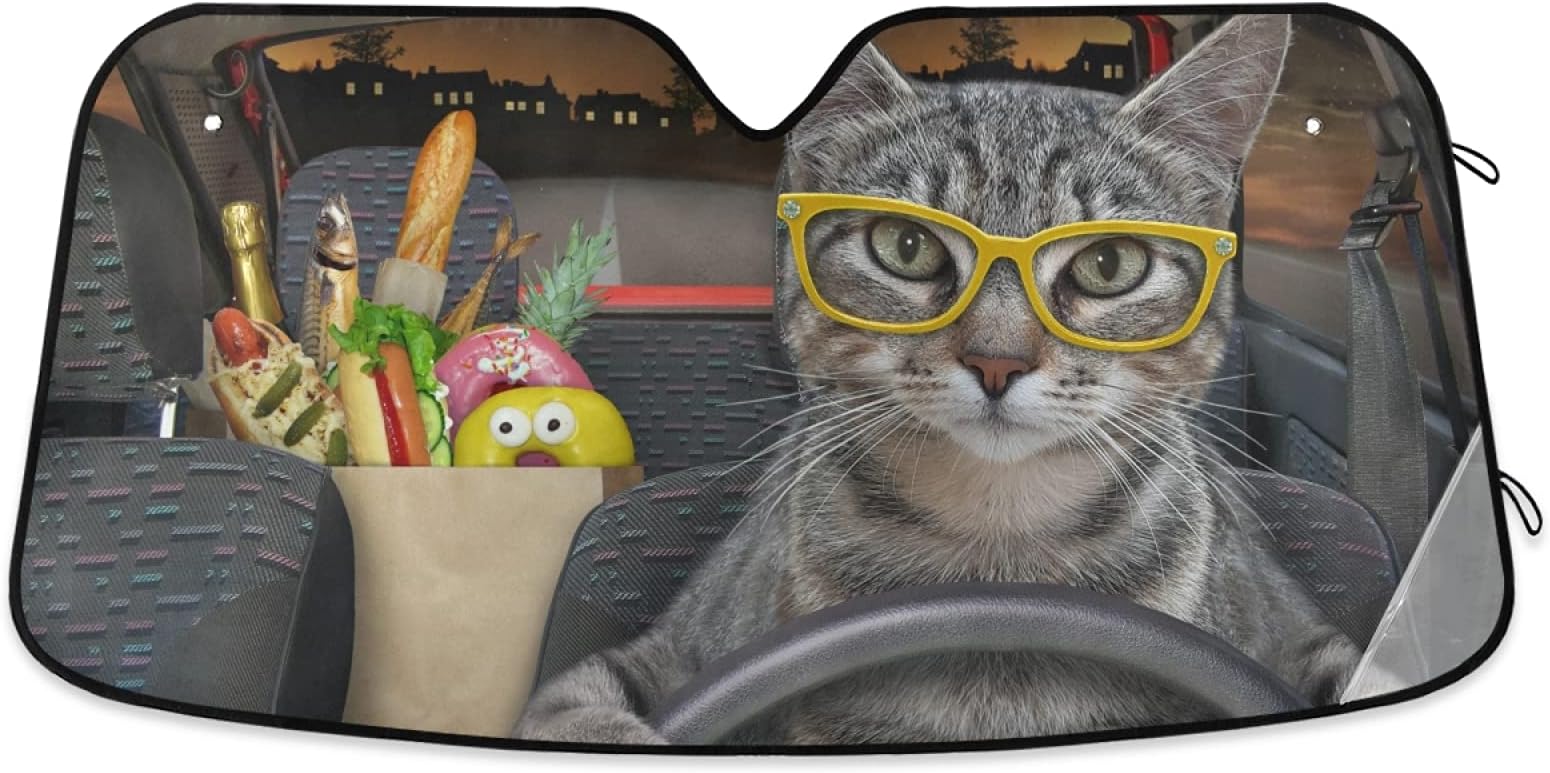 Amazon.com: xigua Funny Driver Cat Car Windshield Sunshade Reflective ...