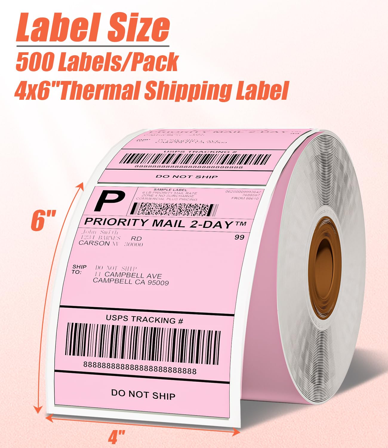 Snapklik.com : Pink Shipping Labels, Thermal Labels 4x6-500 PCS Compatible