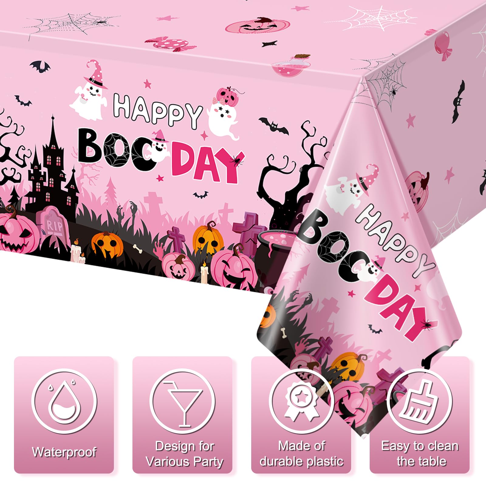 3Pcs Halloween Happy Boo Day Bay Shower Tablecloth Decoration,Plastic ...