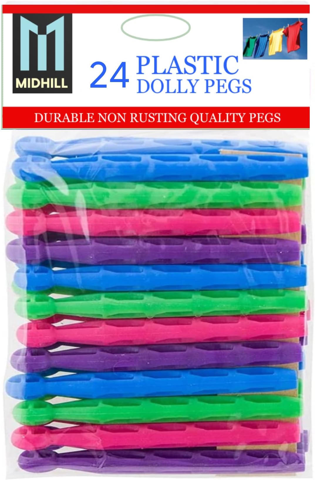 JVL Pack of 36 durable clothes washing peg in assorted colours : Amazon ...