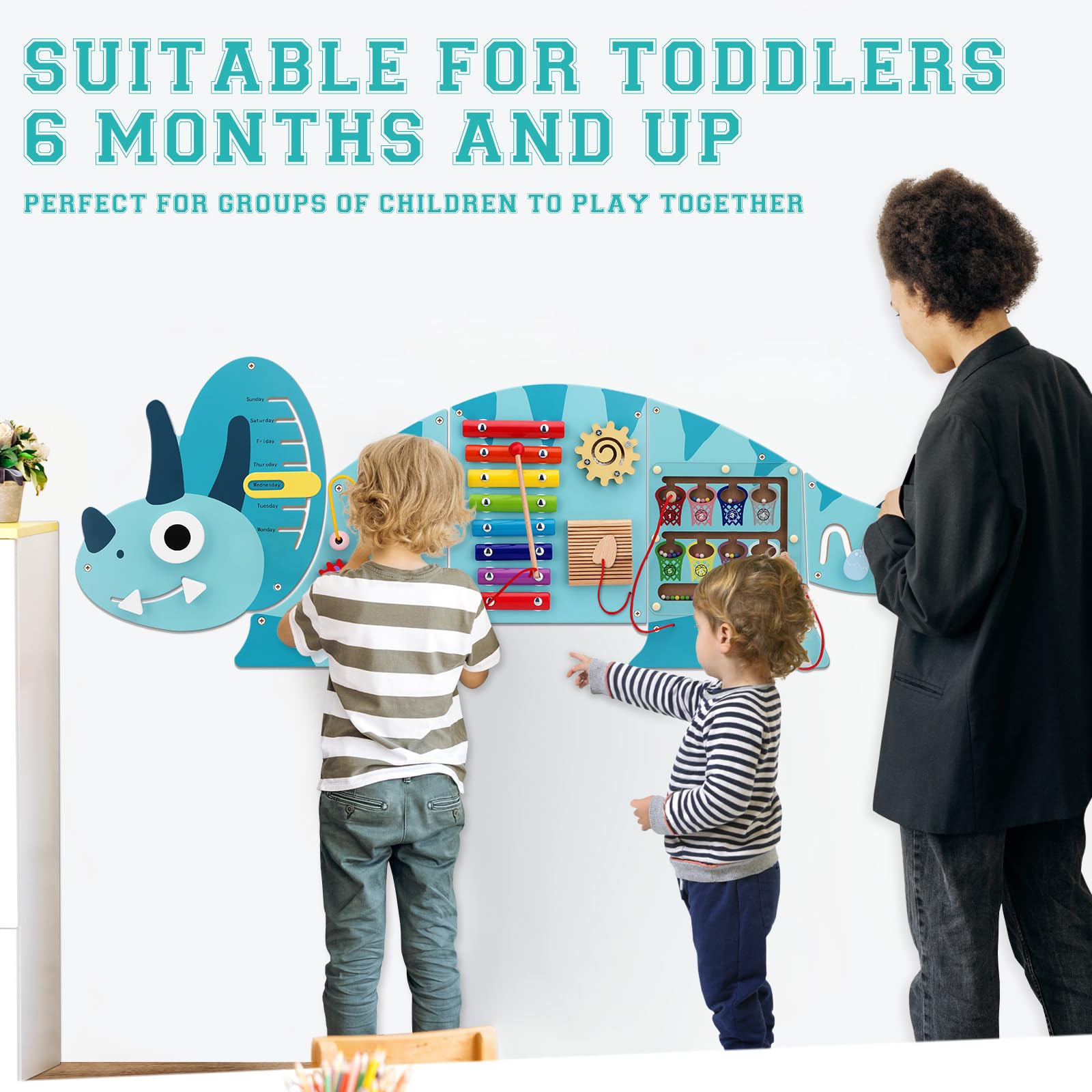 Snapklik.com : Dinosaur Sensory Wall Panel, 10-in-1 Wall Busy Board ...