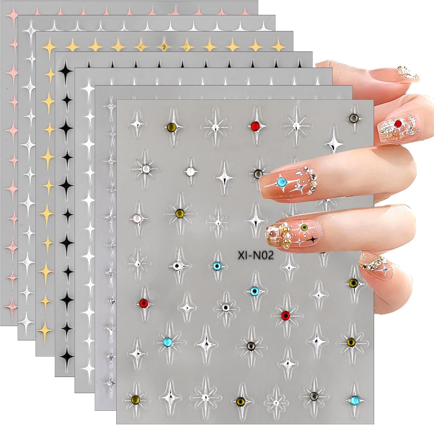 Amazon.com: Star Nail Stickers, 7 Sheets Shiny Nail Stickers for Nail ...
