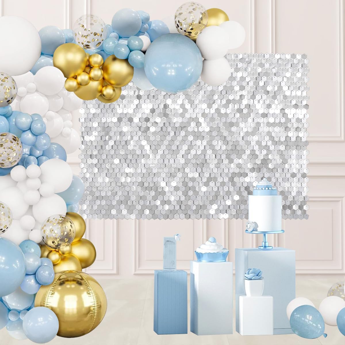Amazon.com : Shimmer Wall Backdrop Silver 12 Panels Sequin Backdrop ...