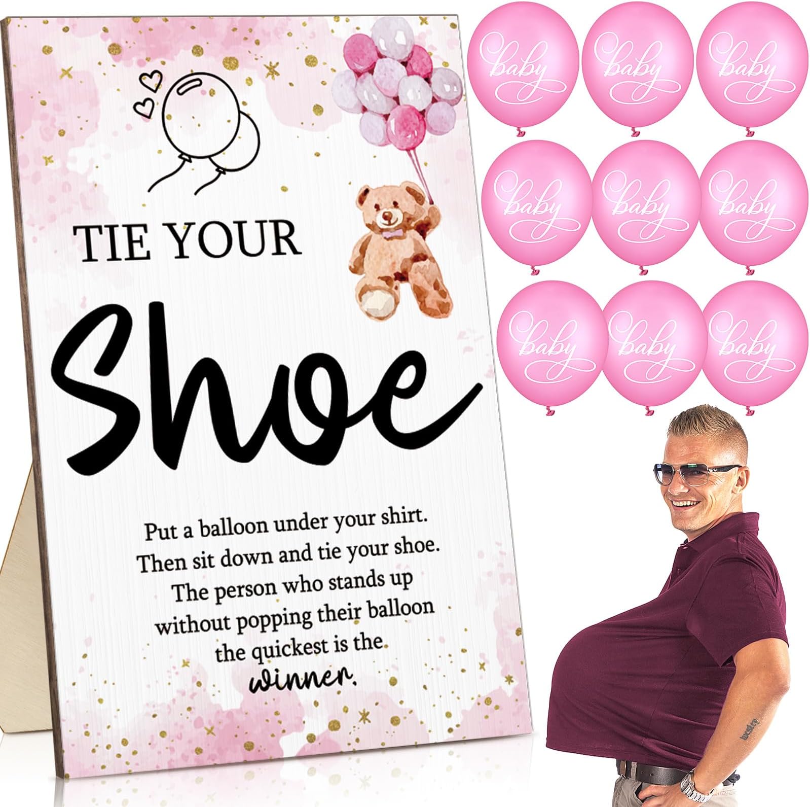 Amazon.com: Tatuo 71 Baby Shower Game Sign Wooden Baby Shower Tinkle in ...