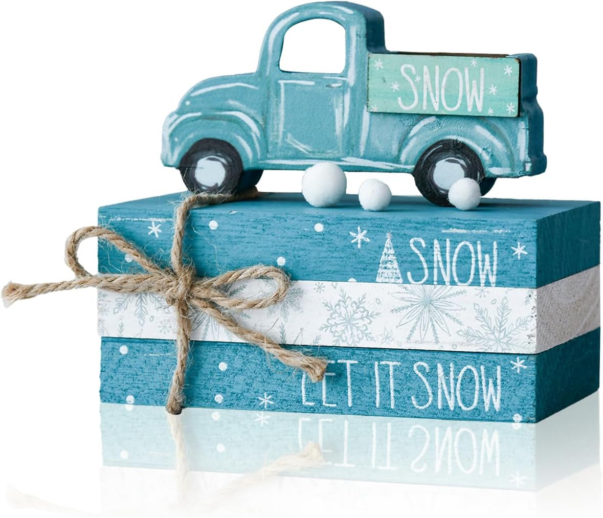 Amazon.com: Smile Christmas Wooden Books Stack, Let it Snow Faux Books ...