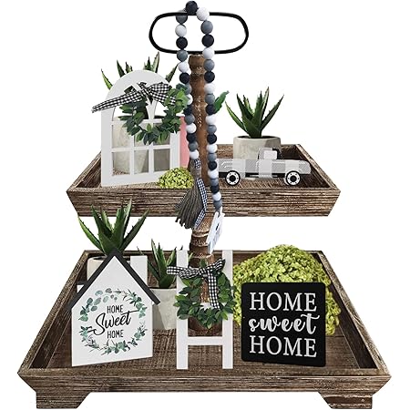 Amazon.com: 11 pcs Tiered Tray Decor Set - Ultimate Farmhouse Style ...