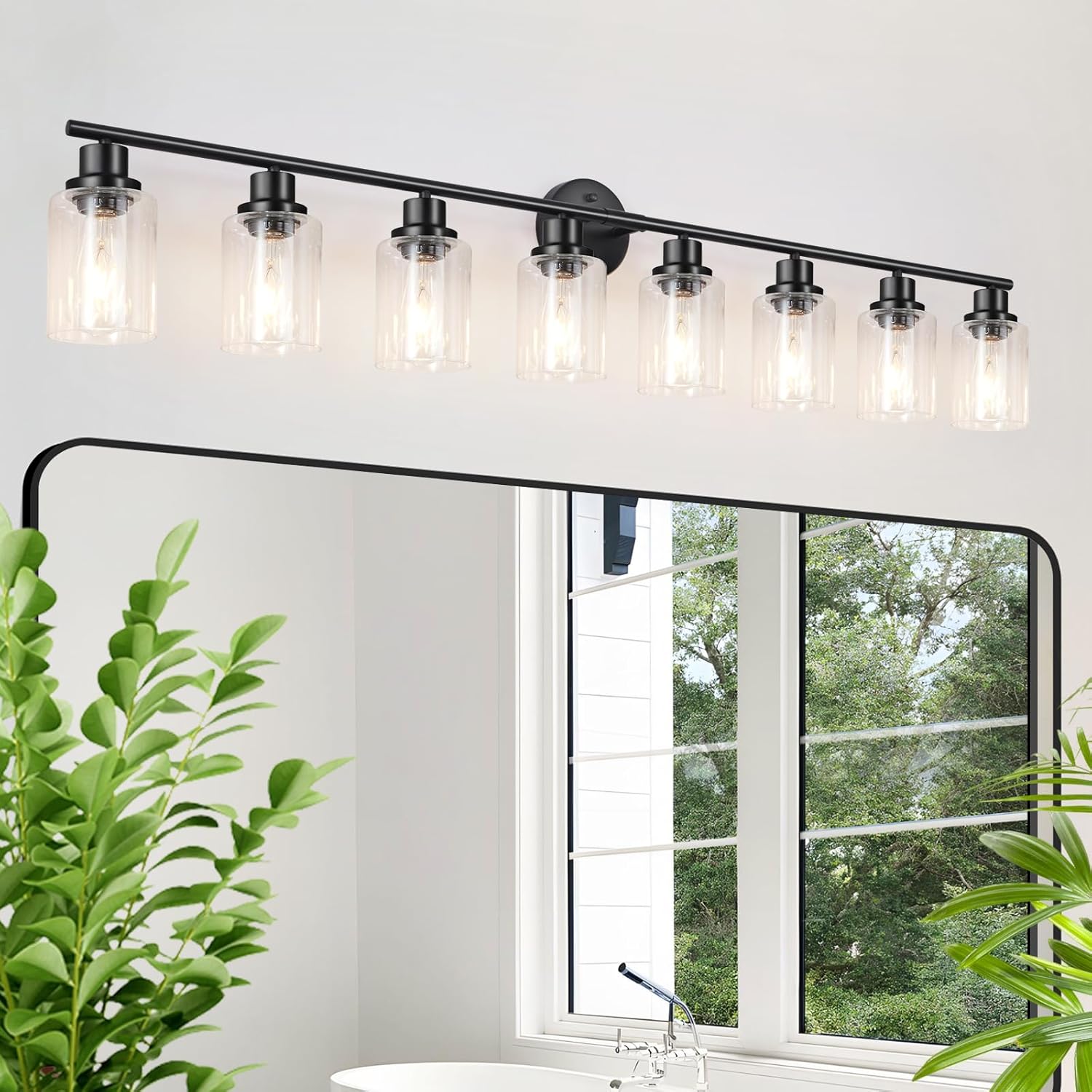 Guliaofo 8-Light Bathroom Vanity Light with Clear Glass Shade, Matte ...