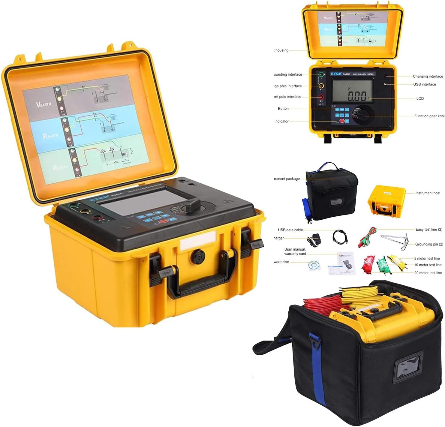 Amazon.com: Earth Ground Resistance Tester Meters Two Three Wire ...
