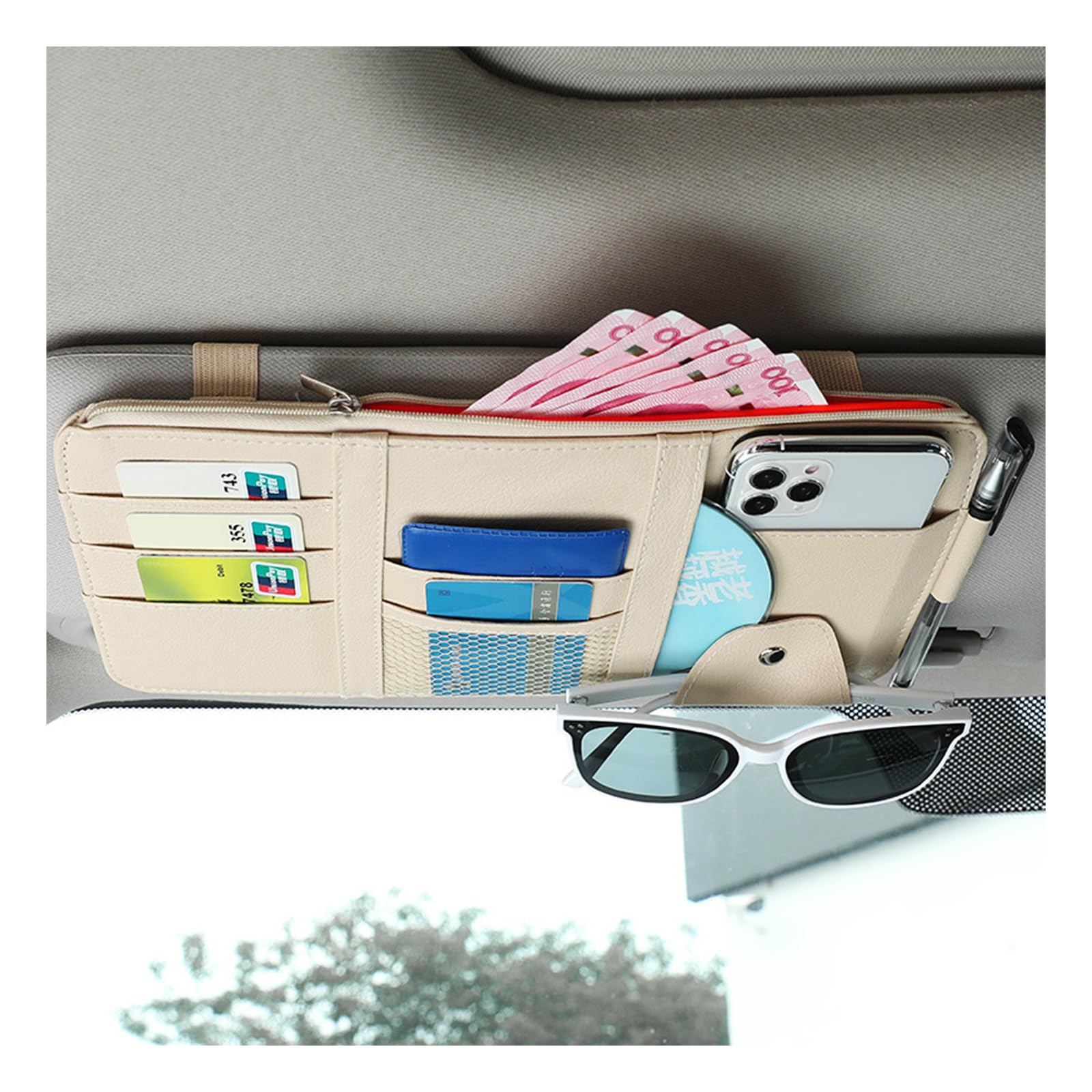 Snapklik.com : Augeny Car Sun Visor Organizer, Leather Personal ...