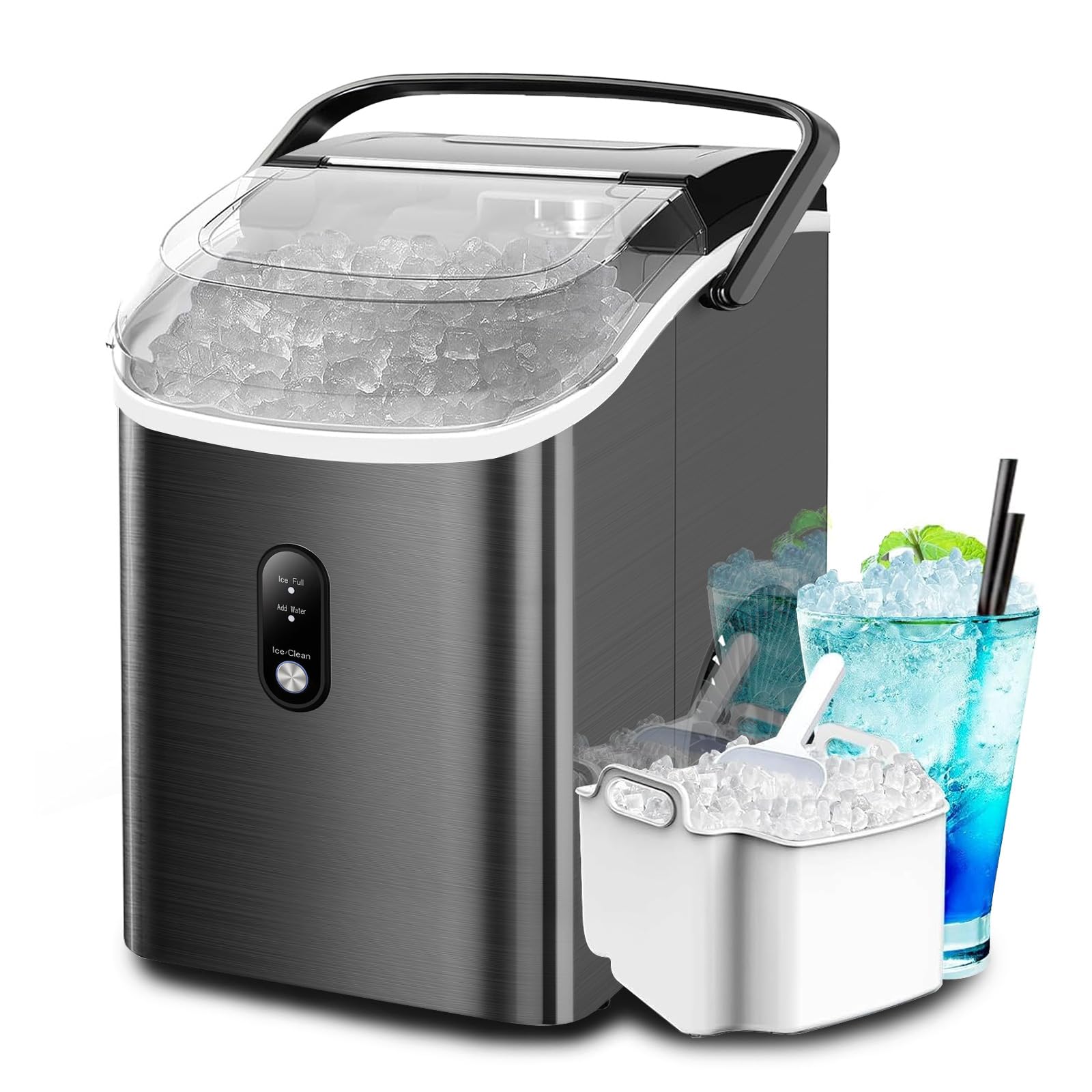 Kndko Nugget Countertop Ice Maker,33lbs/Day,Crushed Ice Machine, Self ...