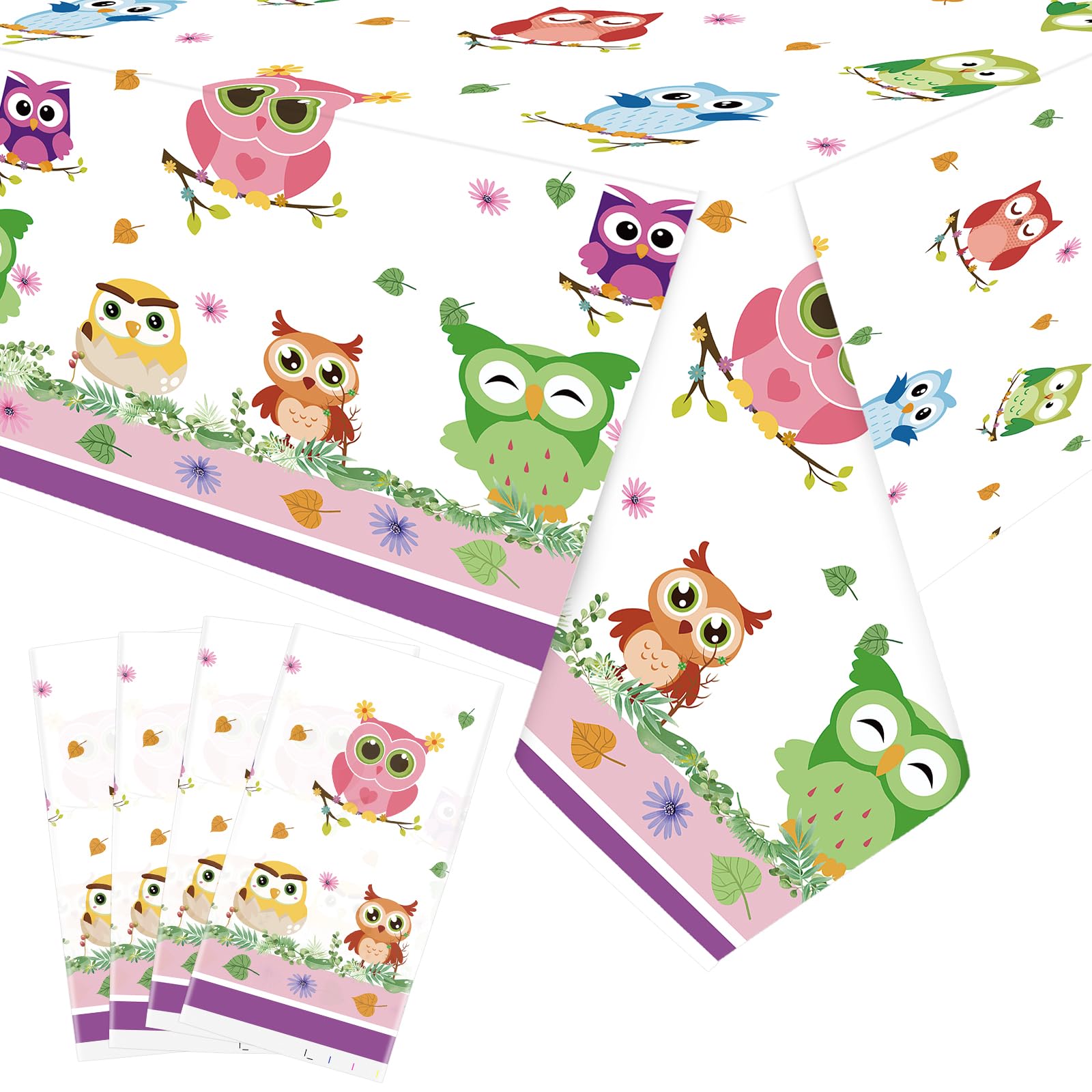 Amazon.com: Lilwemen 4 Pieces Cute Owl Plastic Tablecloth Decorations ...