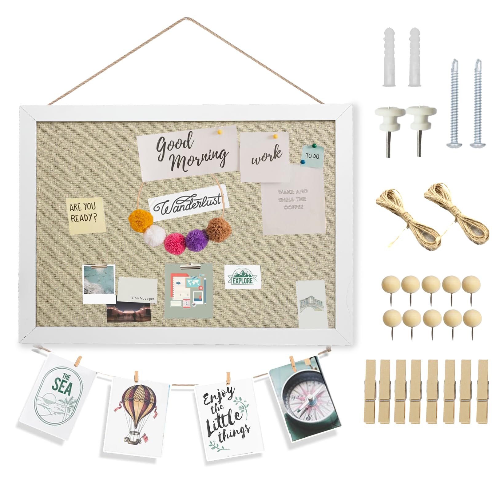 Hyacinthy Cork Board Pin Board, 28 X 42 CM Linen Hanging Wood Framed ...