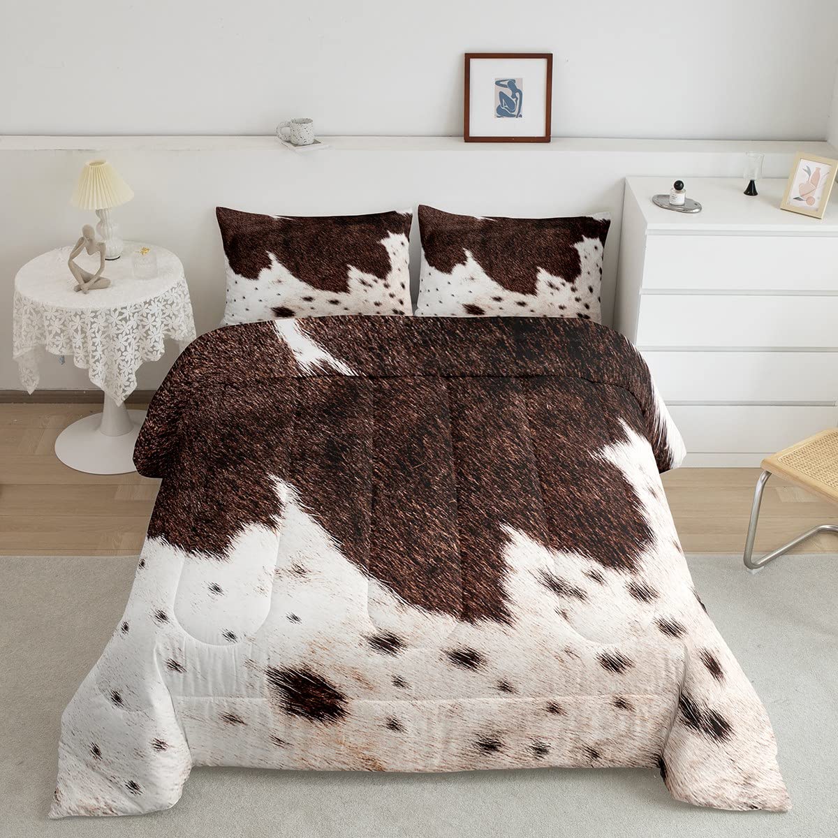 Feelyou Brown White Cow Fur Comforter Set Cattle Cow Fur Comforter for ...