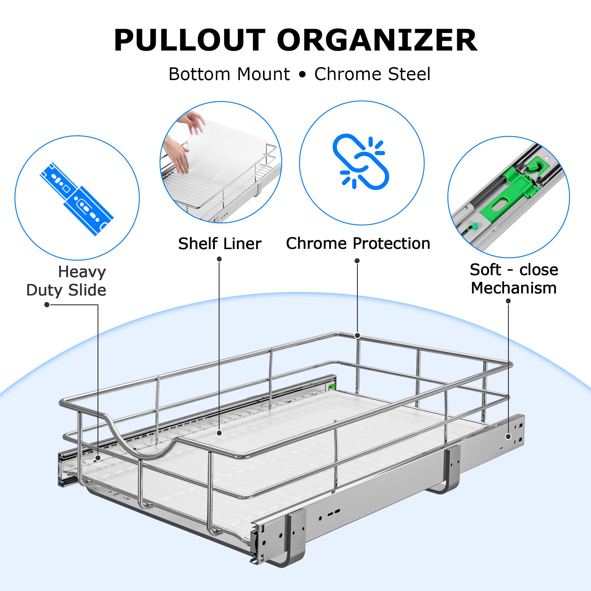 Snapklik.com : Soft Close Slide Out Cabinet Shelf, 14" W X 21" D Pull ...