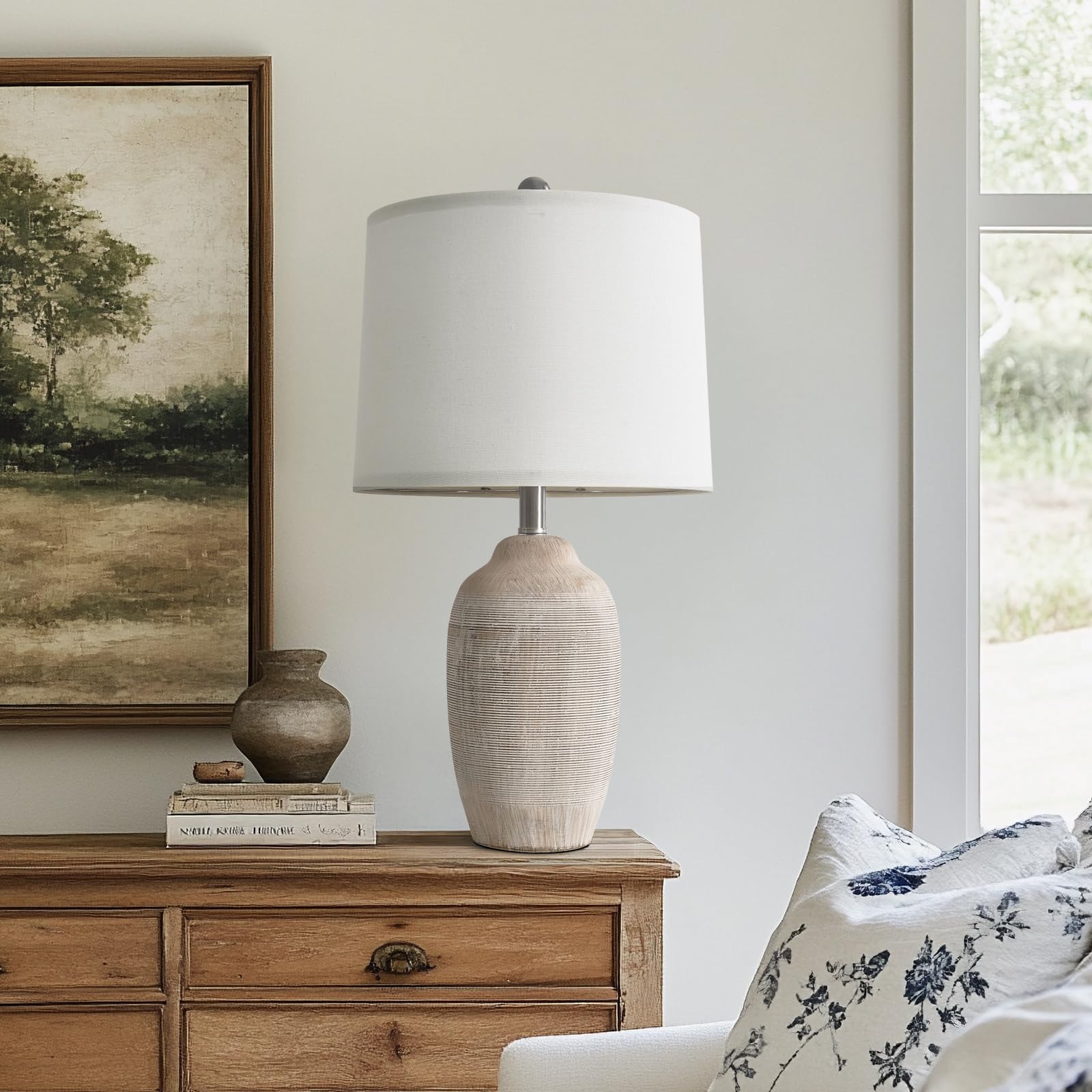 USumkky 24.5" Vintage Ceramic Pot Table Lamp, Farmhouse Rustic Lamp for ...