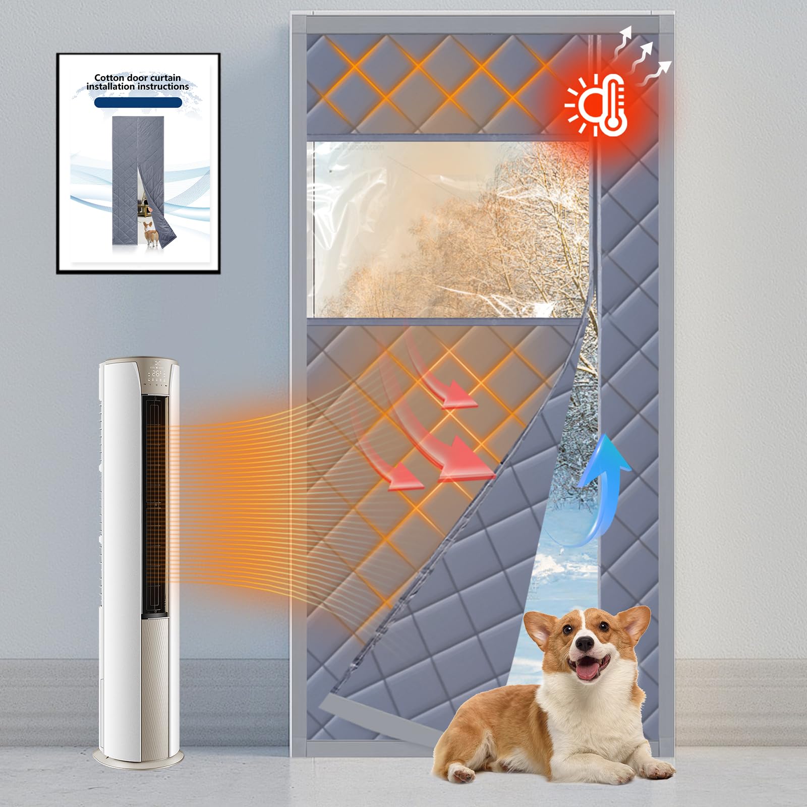 Thermal Door Cover for Winter Fits Door Size 38"X 82" Magnetic Thermal ...